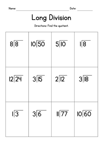 Long Division Worksheets - Basic Division Facts | Teaching Resources