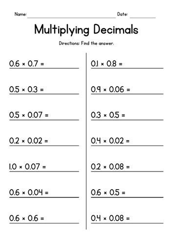 Multiplying 1-Digit and 2-Digit Decimals | Teaching Resources