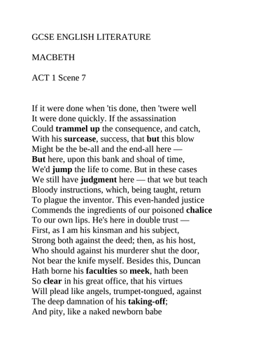 A LEVEL ENGLISH LITERATURE - analysis of Act 1 Scene 7 Macbeth ...
