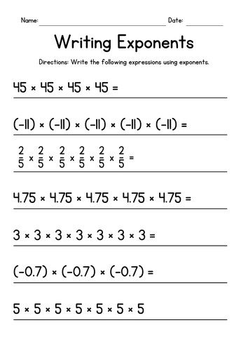 Exponent Practice Worksheet Pdf Exponents Worksheets: Simple Exponents
