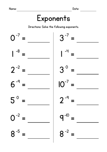 Negative and Zero Exponents Worksheets | Teaching Resources