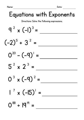 Equations with Exponents Worksheets | Teaching Resources