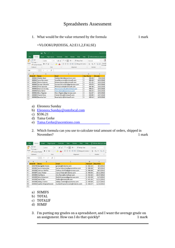 Spreadsheet assessment | Teaching Resources
