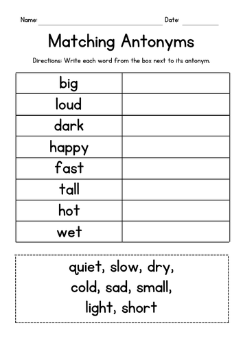 Antonym Worksheets