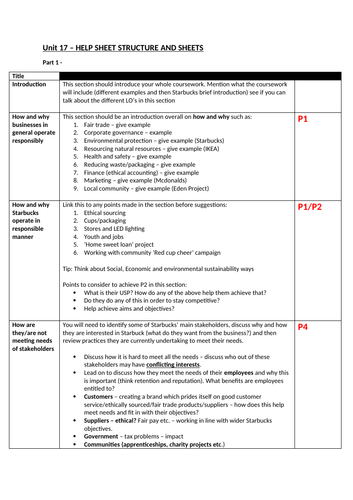 Ctec Business Unit 17 Support Sheet Teaching Resources