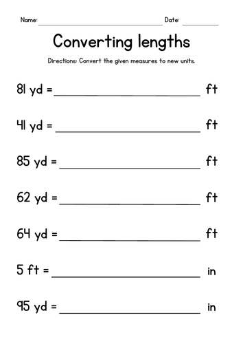 Converting Lengths - Yards, Feet & Inches | Teaching Resources