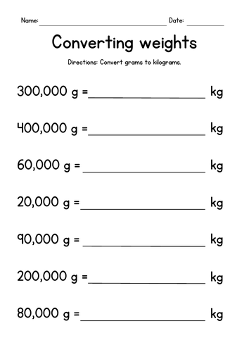 Converting Metric Units of Mass (kilograms and grams) | Teaching Resources