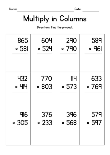 Multiplying in Columns (3-Digit by 3-Digit) | Teaching Resources Multiplying in Columns (3-Digit by 3-Digit) | Teaching Resources