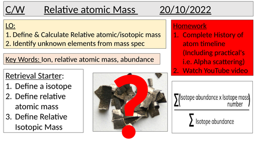 Relative atomic mass A LEVEL | Teaching Resources