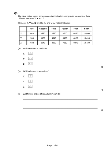 Successive ionisation energy A LEVEL | Teaching Resources