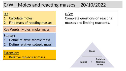 Moles and reacting masses A LEVEL | Teaching Resources