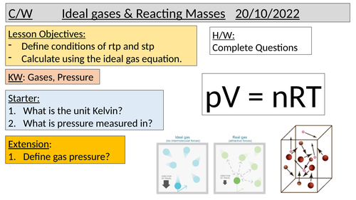 Ideal gases A LEVEL | Teaching Resources