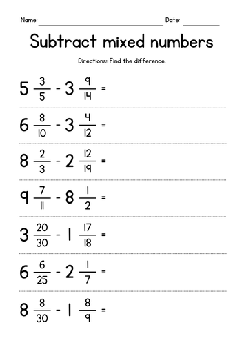 Subtracting Mixed Numbers (unlike denominators) | Teaching Resources Subtracting Mixed Numbers (unlike denominators) | Teaching Resources