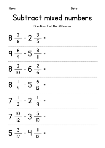 Subtracting Mixed Numbers Worksheets | Teaching Resources Subtracting Mixed Numbers Worksheets | Teaching Resources