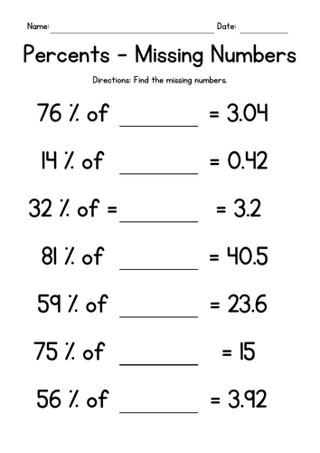 Percents Worksheets - Missing Numbers | Teaching Resources Percents Worksheets - Missing Numbers | Teaching Resources