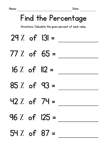 Find the Percentage Worksheets | Teaching Resources