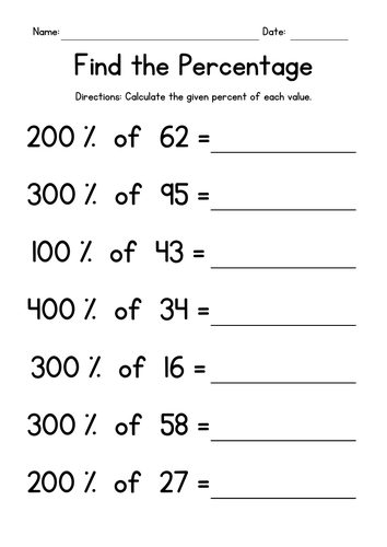 Find the Percentage Worksheets | Teaching Resources