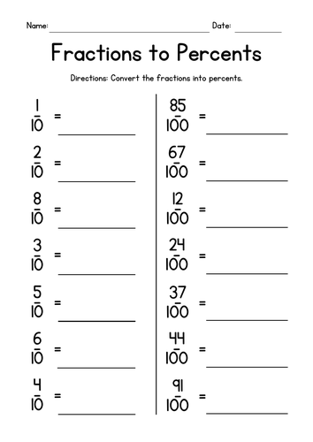 Converting Fractions to Percents | Teaching Resources