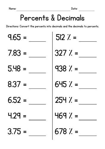 Converting Percents & Decimals Worksheets | Teaching Resources