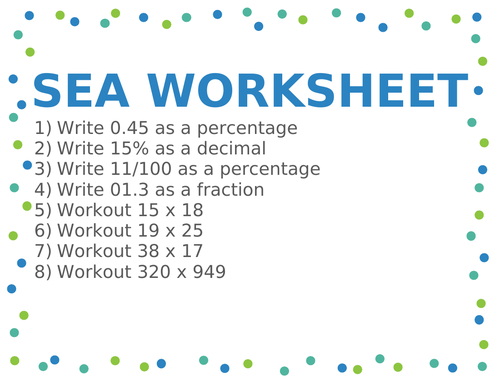 SEA WORKSHEET 108 | Teaching Resources