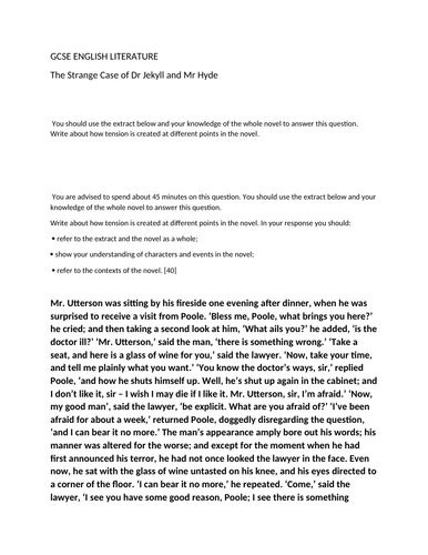 GCSE ENGLISH LITERATURE 'Dr. Jekyll and Mr. Hyde' - discussing tension ...