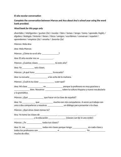 El año escolar conversation (school year conversation Spanish ...