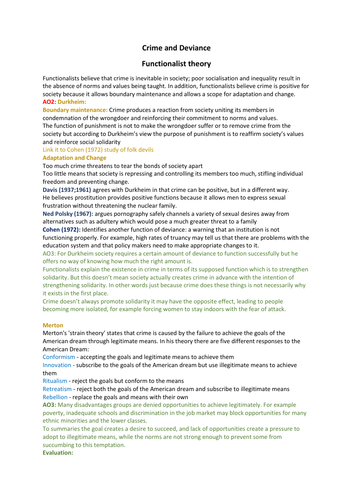 AQA Alevel Sociology A* notes 2022 Crime and deviance | Teaching Resources