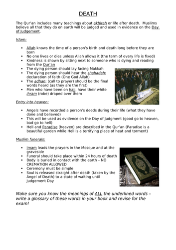 Death & Islam Information and Questions | Teaching Resources