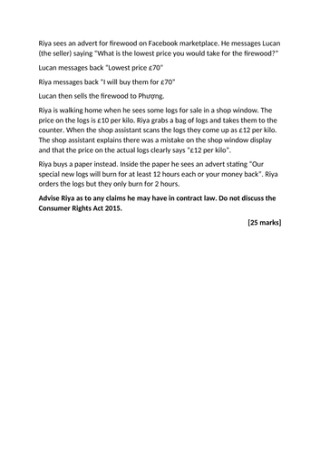 A-Level Law: Contract Law Starter Scenario + Model + Plan (Offer and ... A-Level Law: Contract Law Starter Scenario + Model + Plan (Offer and ...
