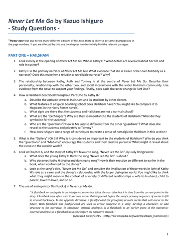 Never Let Me Go by Kazuo Ishiguro - Study Questions + ANSWERS/ NOTES ...