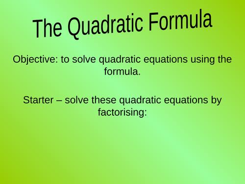 The Quadratic Formula Teaching Resources