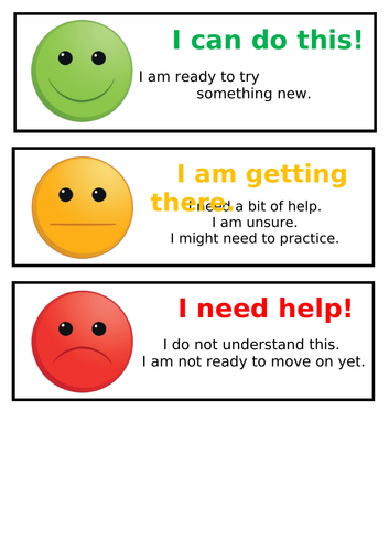 Self assessment box labels | Teaching Resources