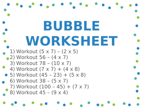 BUBBLE WORKSHEET 5 | Teaching Resources