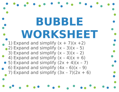 BUBBLE WORKSHEET 65 | Teaching Resources