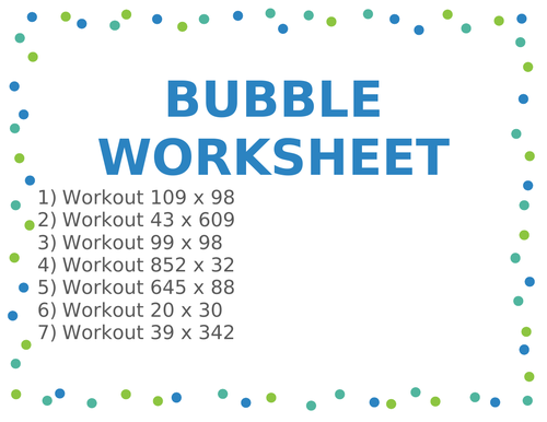 BUBBLE WORKSHEET 83 | Teaching Resources
