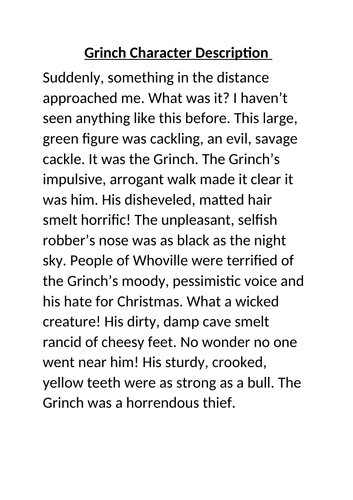 The Grinch - Character Description WAGOLL | Teaching Resources The Grinch - Character Description WAGOLL | Teaching Resources