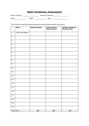 Sight Word Assessment | Teaching Resources