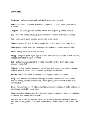 Dysgu Saesneg - Blwyddyn 6 - geirfa uchelgeisiol; SYNONYMS (geiriau ...