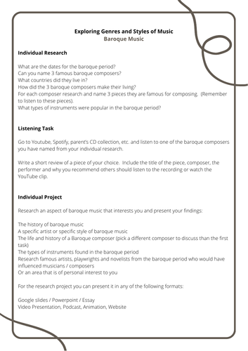 Baroque to 20th Century music listening and mini-projects KS3 & KS4 ...