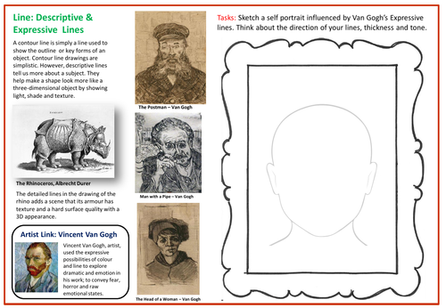 Art cover work/cover lesson worksheet - Expressive lines, Vincent Van ...