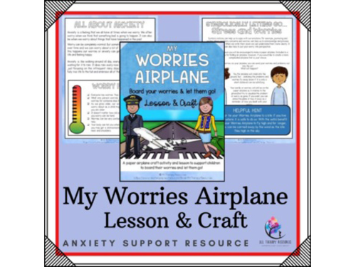 Worries Airplane Lesson & Craft CBT Counseling Activity Anxiety ...