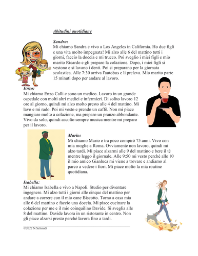 Italian Reflexive Verbs Reading - Daily Routines: Lettura con verbi ...