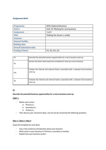 BTEC L3 Business - Unit 19 - Assignment Templates: Pitching for New ... BTEC L3 Business - Unit 19 - Assignment Templates: Pitching for New ...
