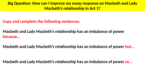 Feedback lesson on Macbeth and Lady Macbeth’s relationship in Act 1 ...