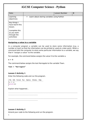 Using variables in Python programs | Teaching Resources Using variables in Python programs | Teaching Resources