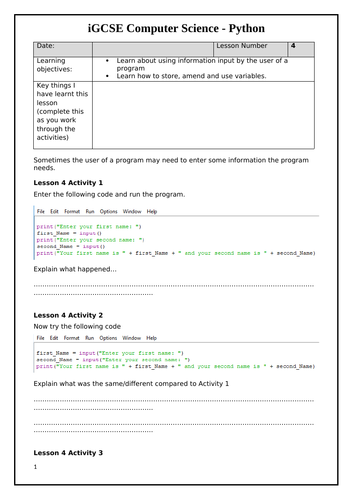 Using the input command in Python | Teaching Resources Using the input command in Python | Teaching Resources
