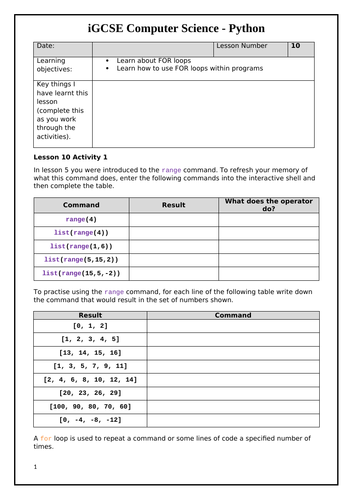 FOR loops in Python | Teaching Resources FOR loops in Python | Teaching Resources