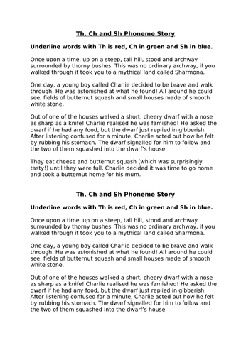 Sh, Ch and Th Phoneme Story | Teaching Resources