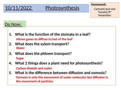 GCSE Photosynthesis | Teaching Resources