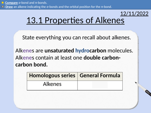OCR AS Chemistry: Properties of Alkenes | Teaching Resources